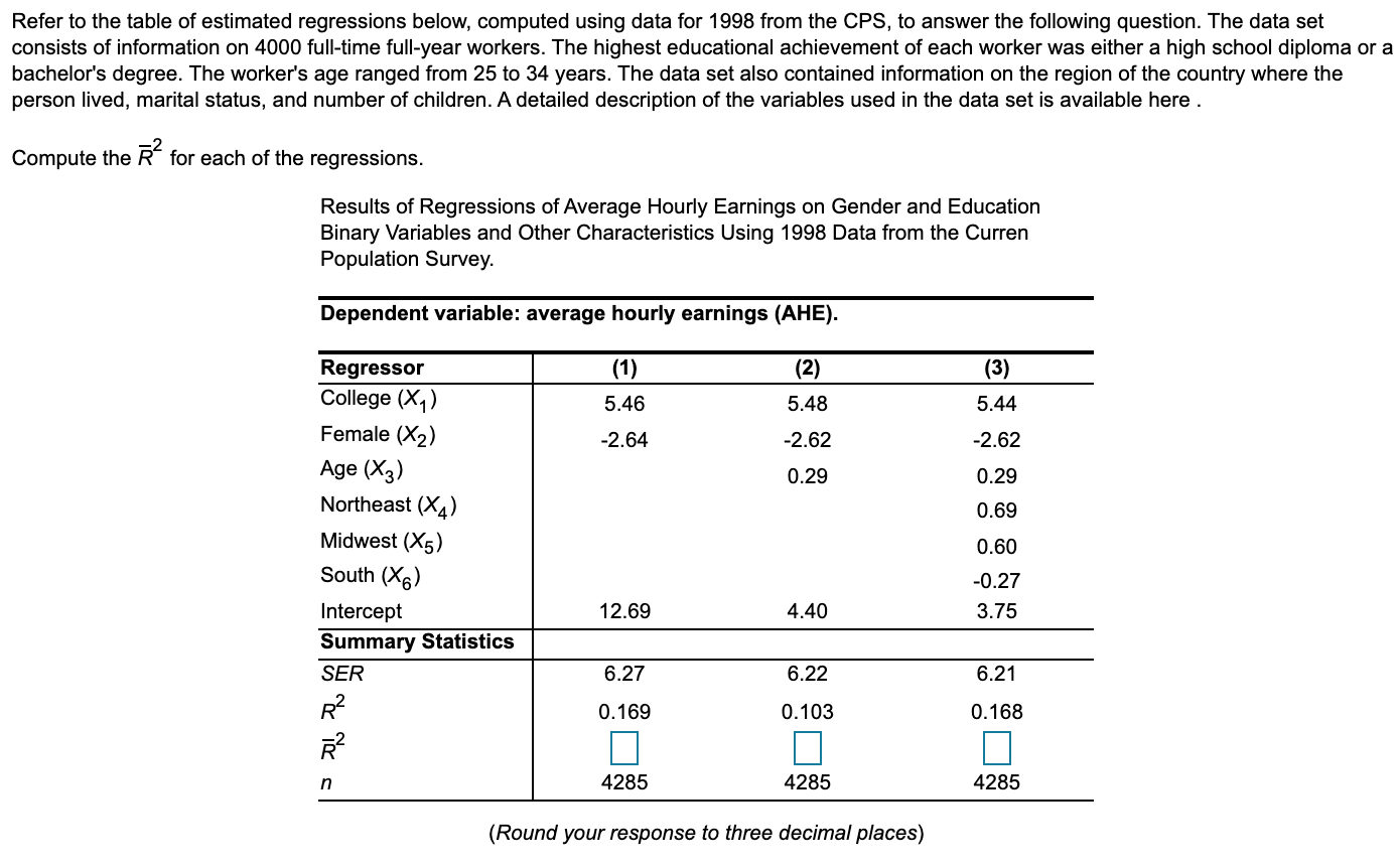 Solved Refer to the table of estimated regressions below, | Chegg.com