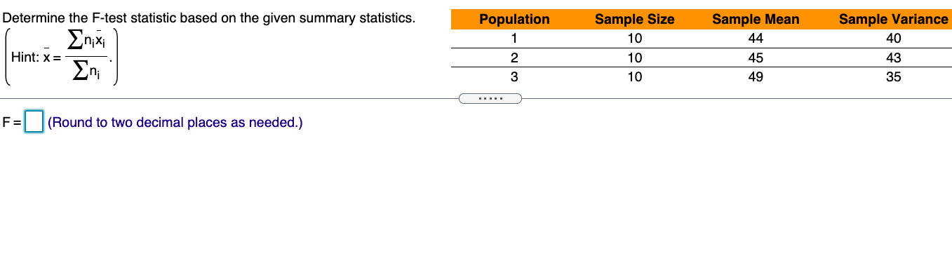 Solved Determine the F-test statistic based on the given | Chegg.com