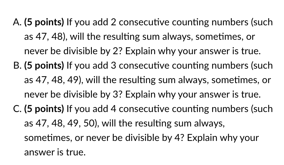 Solved A. (5 points) If you add 2 consecutive counting | Chegg.com