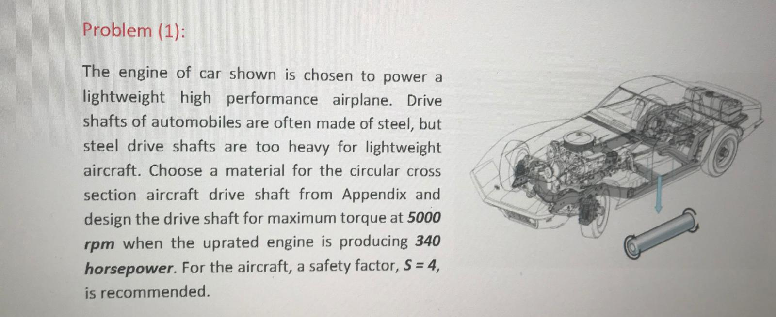 Solved Problem (1): The engine of car shown is chosen to | Chegg.com