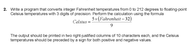 Solved 2. Write a program that converts integer Fahrenheit | Chegg.com