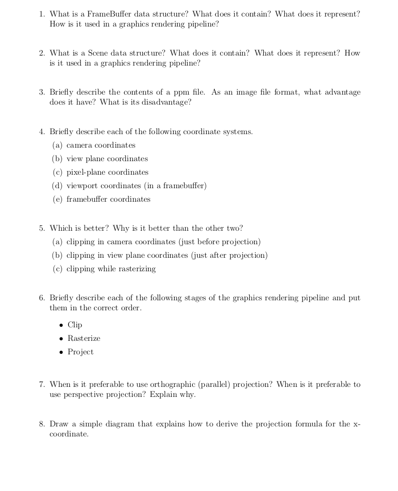 Solved 1. What is a FrameBuffer data structure? What does it | Chegg.com