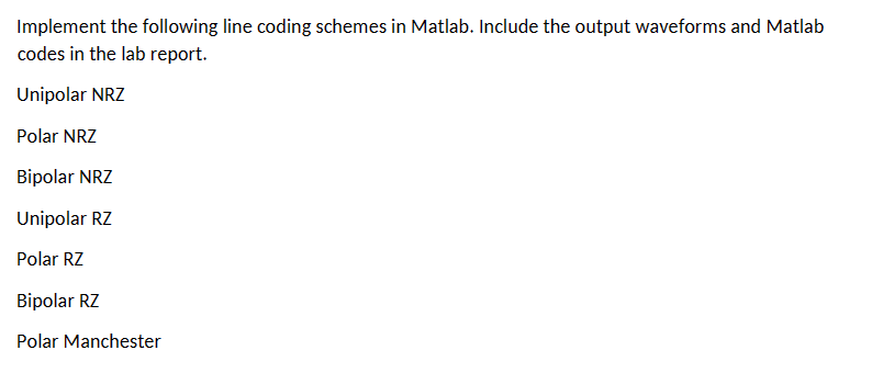 Solved Implement The Following Line Coding Schemes In 