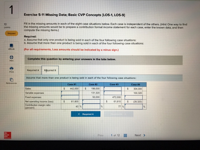 Solved Exercise 5-11 Missing Data: Basic CVP Concepts | Chegg.com