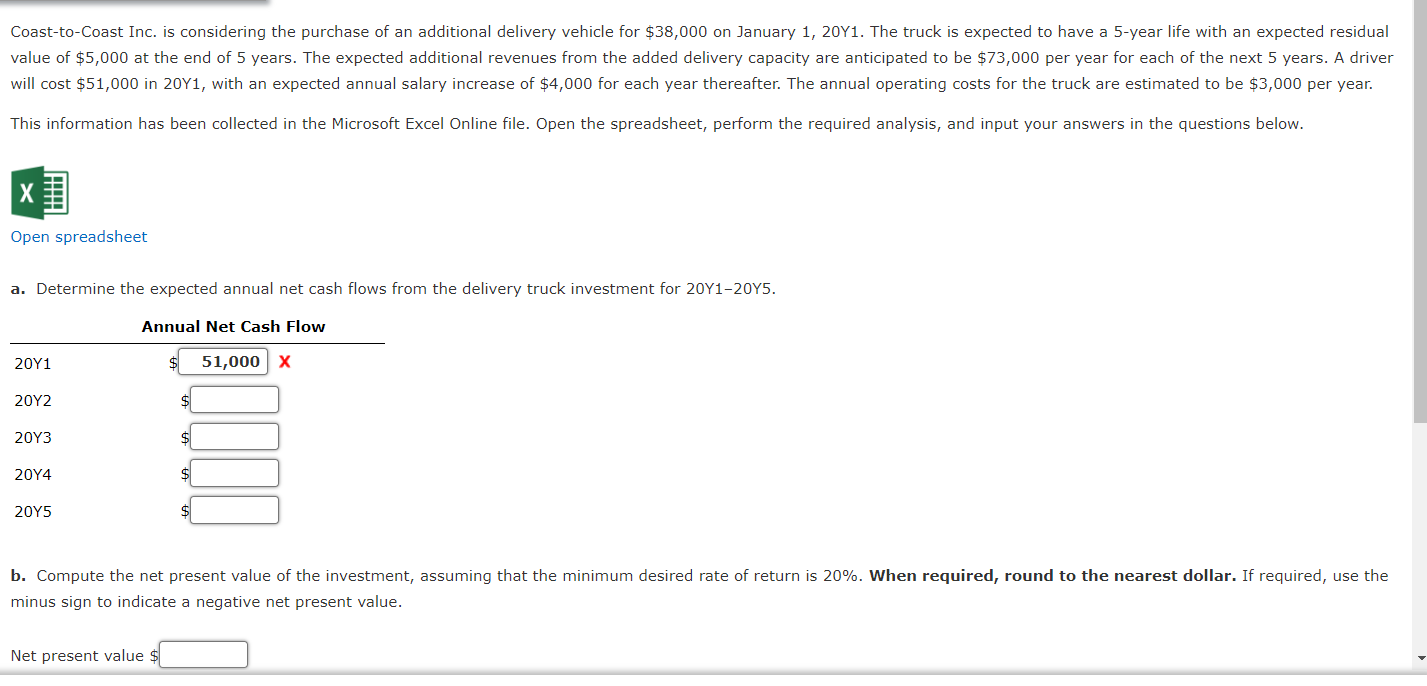 Solved Open spreadsheet a. Determine the expected annual net | Chegg.com
