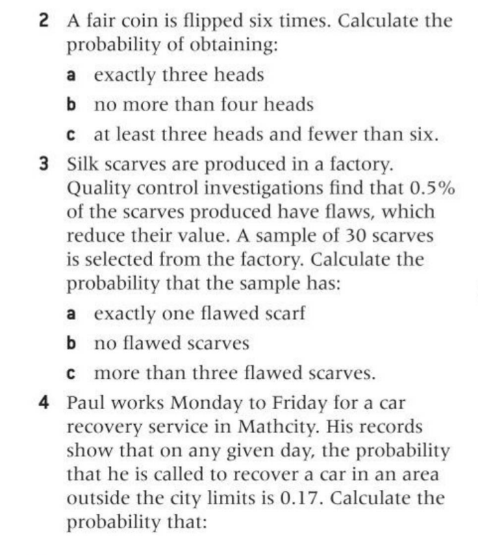 Solved 2 A fair coin is flipped six times. Calculate the | Chegg.com