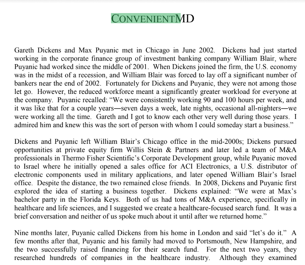 CONVENIENTMD Gareth Dickens and Max Puyanic met in | Chegg.com