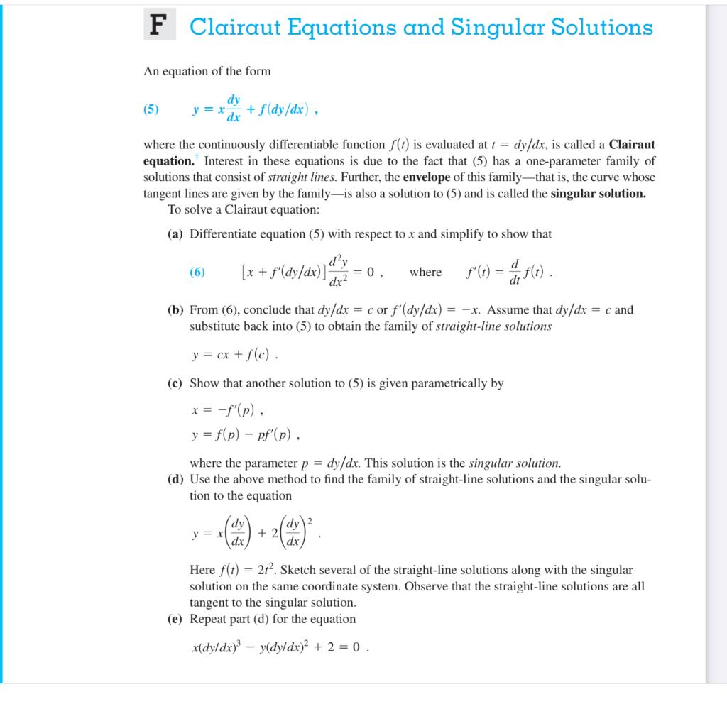 Solved F Clairaut Equations and Singular Solutions An | Chegg.com