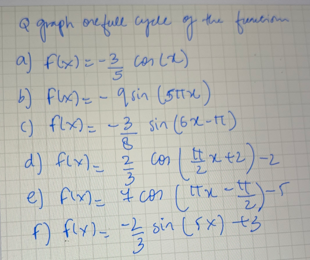 Solved Q graph one full cycle of the function a) f(x) = - 3 | Chegg.com