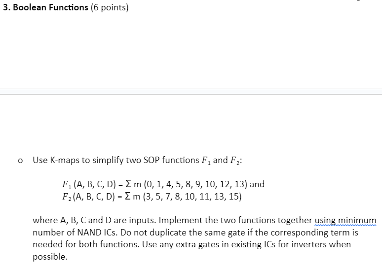 Solved o Use K-maps to simplify two SOP functions F1 and F2 | Chegg.com