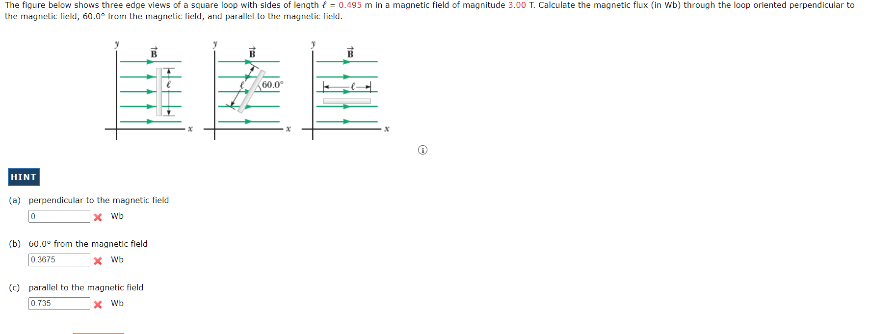 Solved (c) parallel to the magnetic field * Wb | Chegg.com