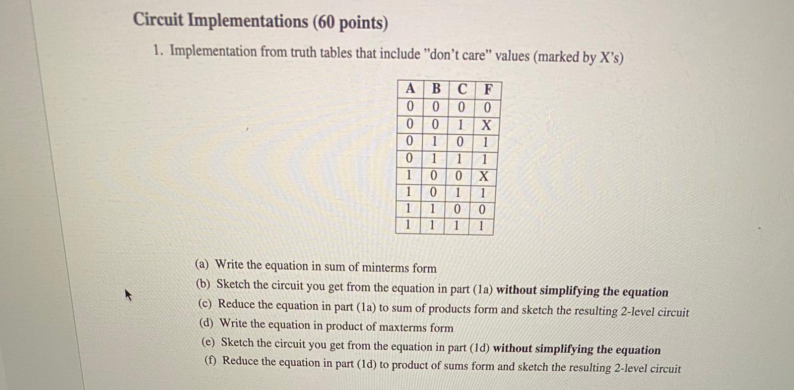 Solved Circuit Implementations (60 points) 1. Implementation | Chegg.com
