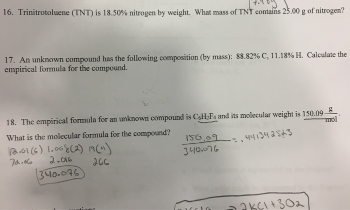 Solved Trinitrotoluene (TNT) is 18.50% nitrogen by weight. | Chegg.com
