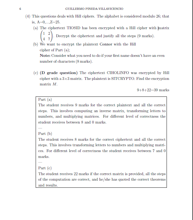 Solved GUILLERMO PINEDA-VILLAVICENCIO This questions deals | Chegg.com