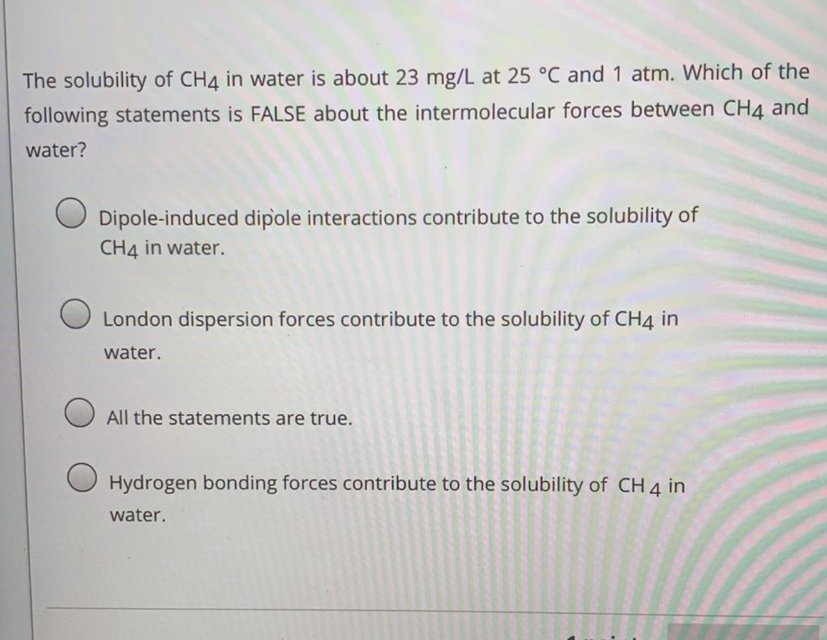 Solved The solubility of CH4 in water is about 23 mg/L at 25 | Chegg.com