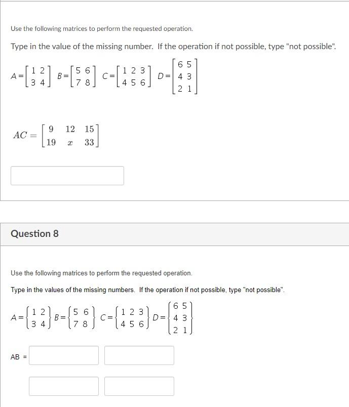 Solved Use the following matrices to perform the requested | Chegg.com