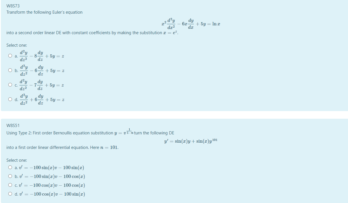 Solved W8873 Transform the following Euler's equation day dy | Chegg.com