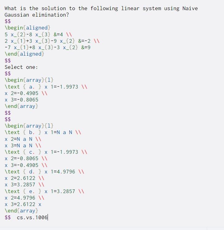 Solved What is the solution to the following linear system | Chegg.com