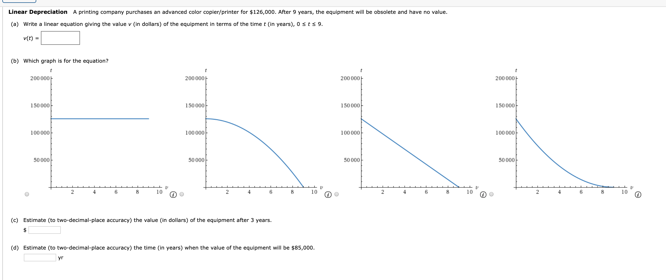 Solved Linear Depreciation A printing company purchases an | Chegg.com