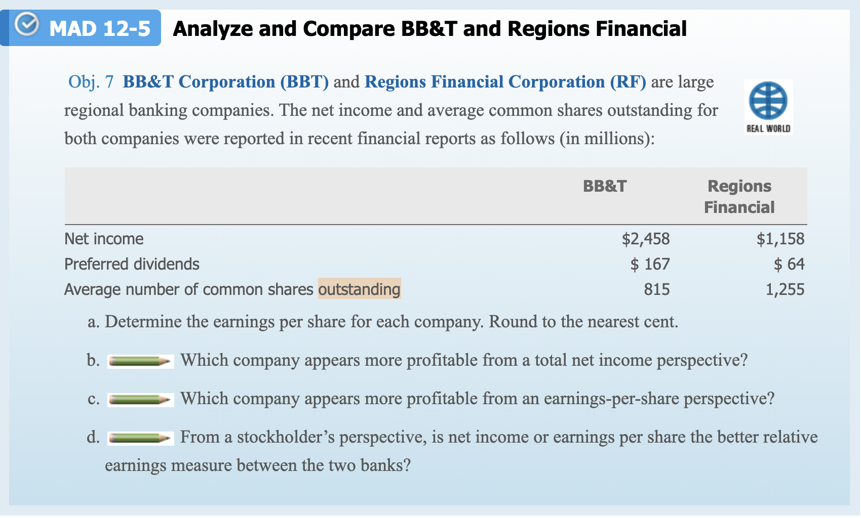 Solved MAD 12-5 Analyze and Compare BB&T and Regions | Chegg.com