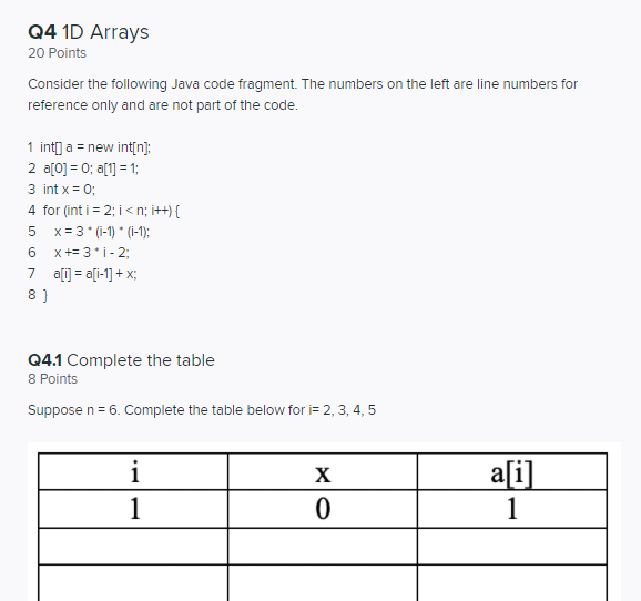 Solved Q4 1D Arrays 20 Points Consider the following Java | Chegg.com