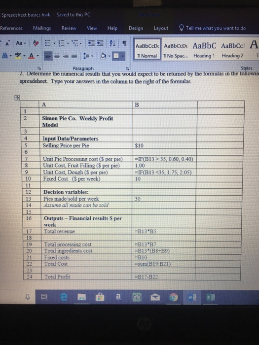 Solved Spreadsheet basics hwk Saved to this PC References | Chegg.com Solved Spreadsheet basics hwk Saved to this PC References | Chegg.com