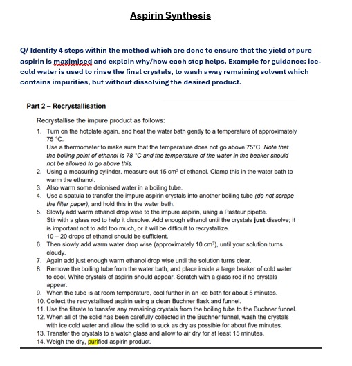 Solved Aspirin SynthesisQ/ ﻿Identify 4 ﻿steps within the | Chegg.com