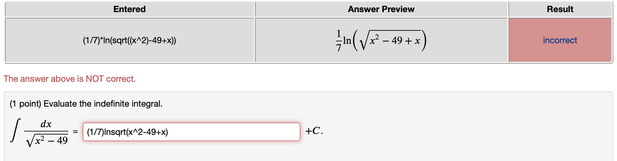 Solved Entered Answer Preview Result | Chegg.com