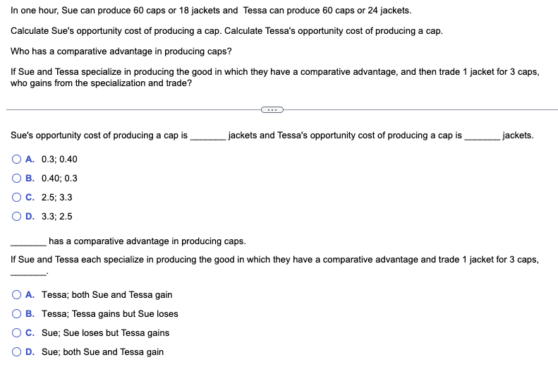 Solved In one hour, Sue can produce 60 ﻿caps or 18 ﻿jackets | Chegg.com