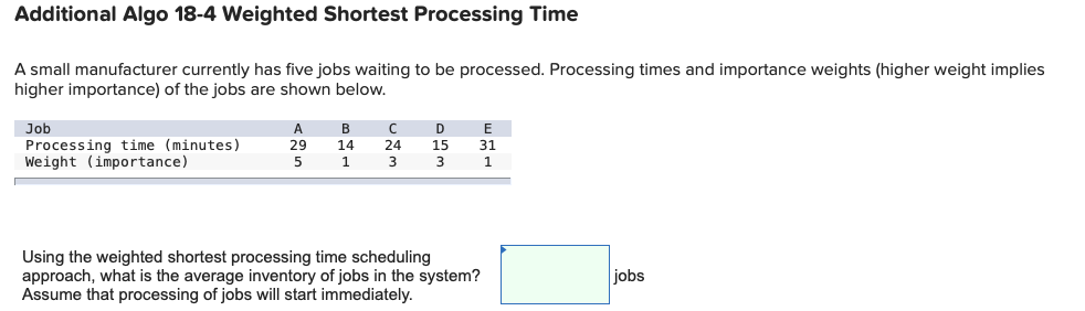Solved Additional Algo 18-4 Weighted Shortest Processing | Chegg.com