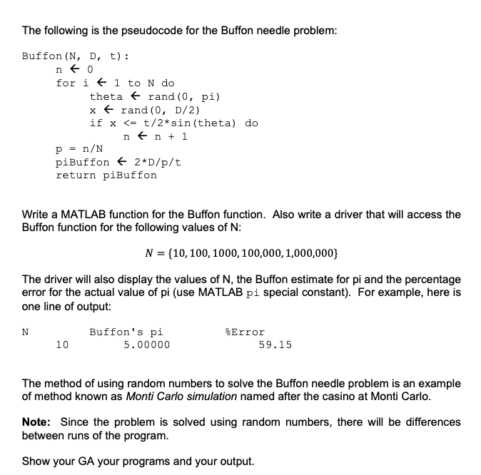 4) Buffon Needle Problem The French mathematician | Chegg.com