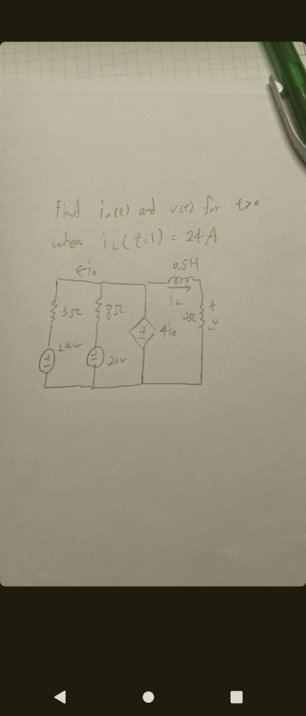 Solved Find i0(t) and v(t) for t>0 when iL(t=1)=24 A | Chegg.com Solved Find i0(t) and v(t) for t>0 when iL(t=1)=24 A | Chegg.com
