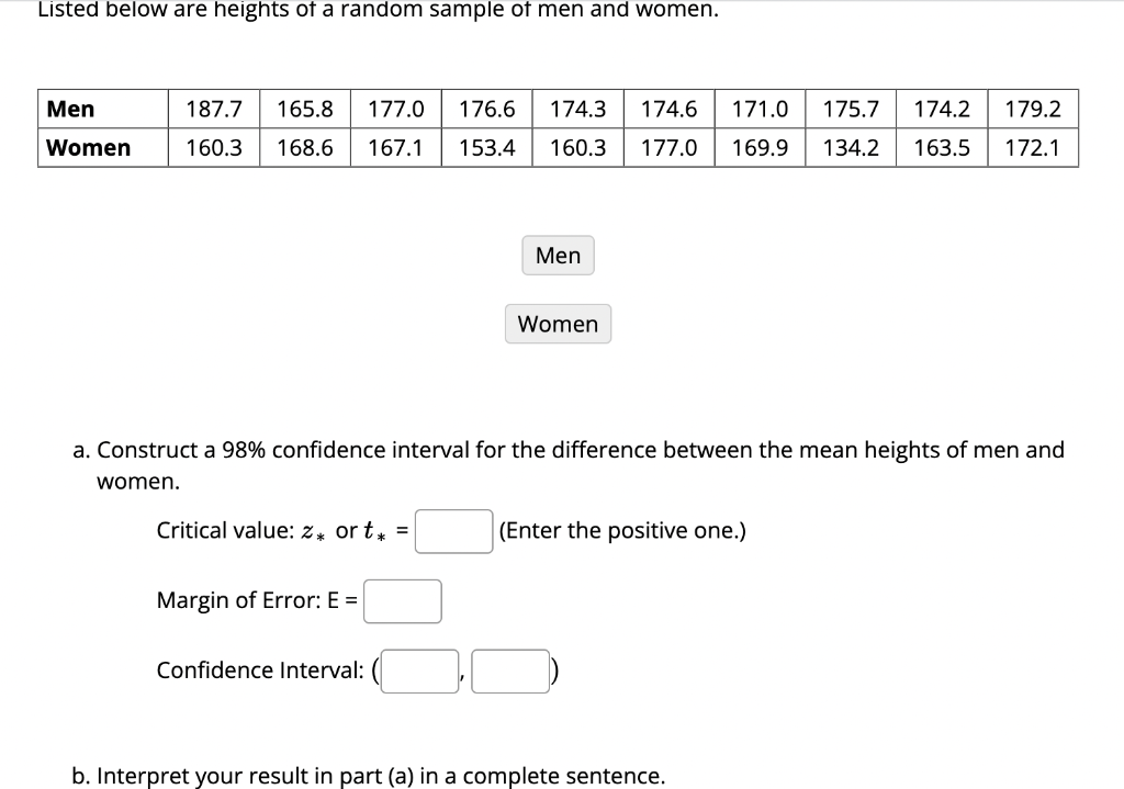 Solved Listed below are heights of a random sample of men | Chegg.com