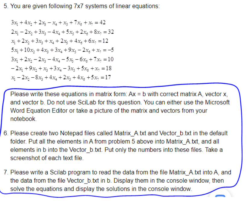 Solved 5. You are given following 7x7 systems of linear | Chegg.com