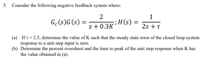 Solved 5. Consider the following negative feedback system | Chegg.com