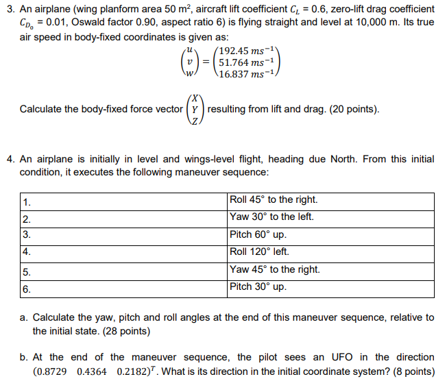 Solved 3. An airplane (wing planform area 50 m², aircraft | Chegg.com