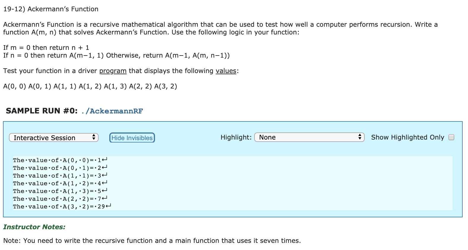 Solved 19 12 Ackermann s Function Ackermann s Function Is A Chegg