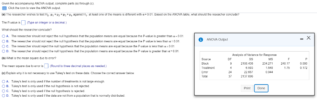 Solved Given the accompanying ANOVA output, complete parts | Chegg.com