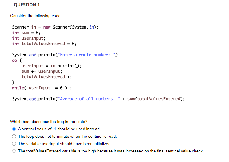 Solved QUESTION 1 Consider the following code: Scanner in = | Chegg.com