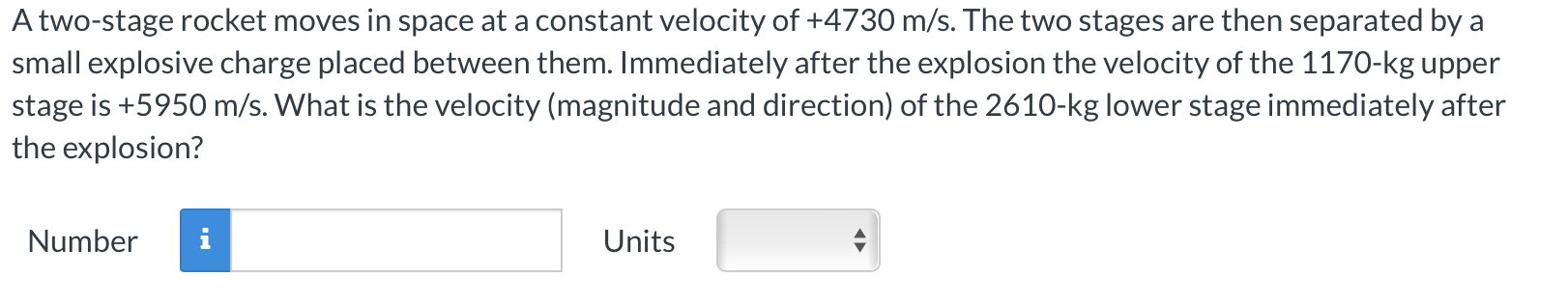 Solved A two-stage rocket moves in space at a constant | Chegg.com