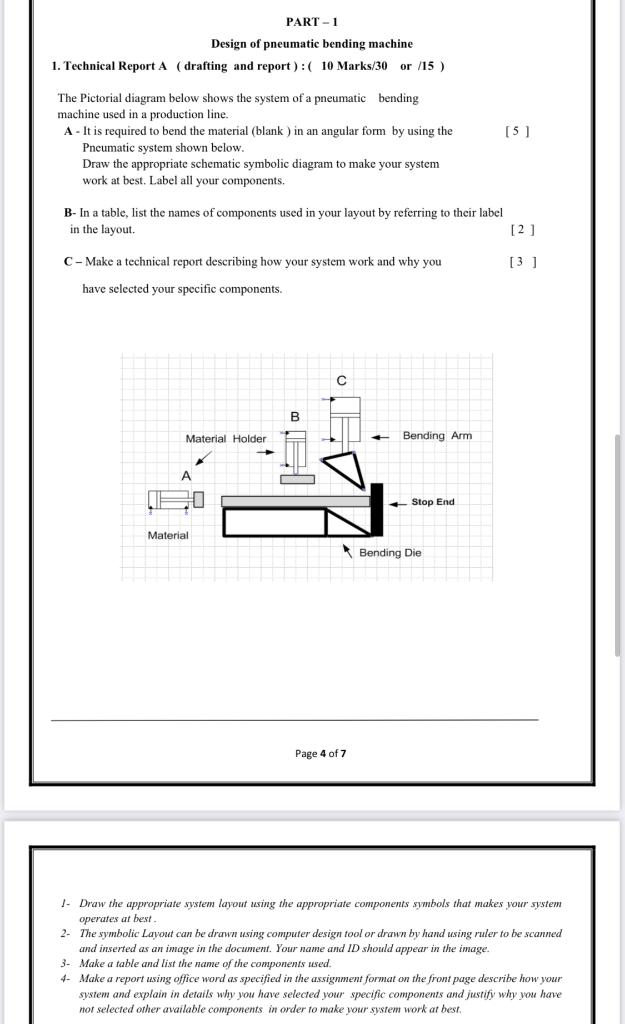 Solved PART-1 Design of pneumatic bending machine 1. | Chegg.com