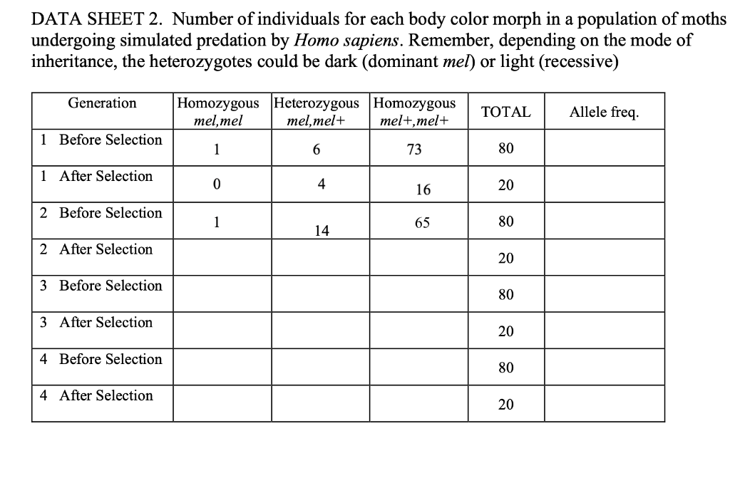 Solved DATA SHEET 2. Number of individuals for each body | Chegg.com