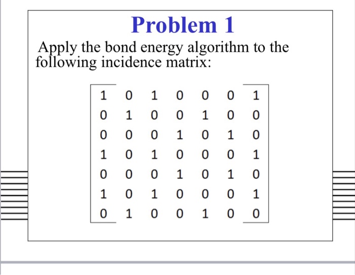 Solved Problem 1 Apply the bond energy algorithm to the | Chegg.com