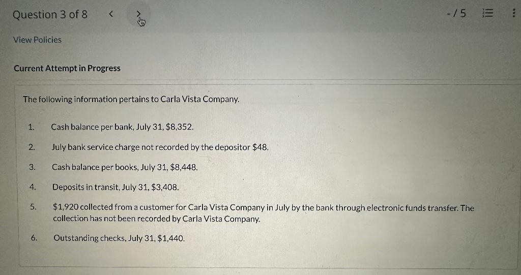 Solved The following information pertains to Carla Vista | Chegg.com