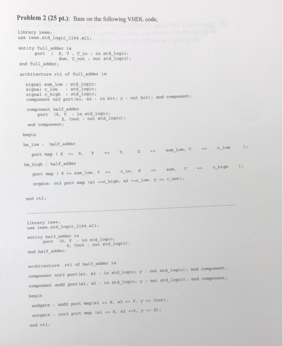 Solved Problem 2 (25 pt.): Base on the following VHDL code | Chegg.com