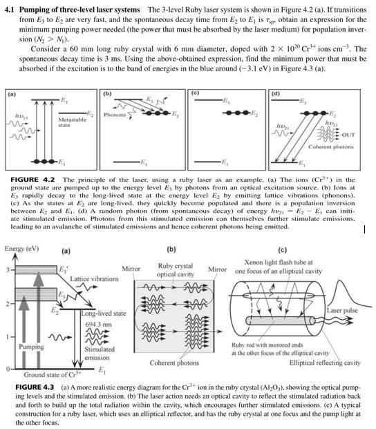 Solved 4.1 Pumping of three-level laser systems The 3-level | Chegg.com