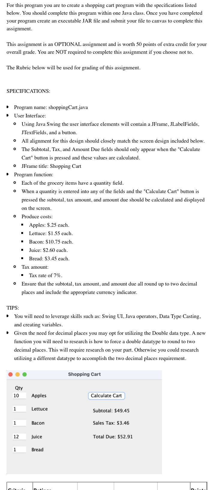 Solved For this program you are to create a shopping cart | Chegg.com
