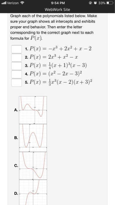 Solved '11 Verizon令 9:54 PM О 33% . WebWork Site Graph each | Chegg.com