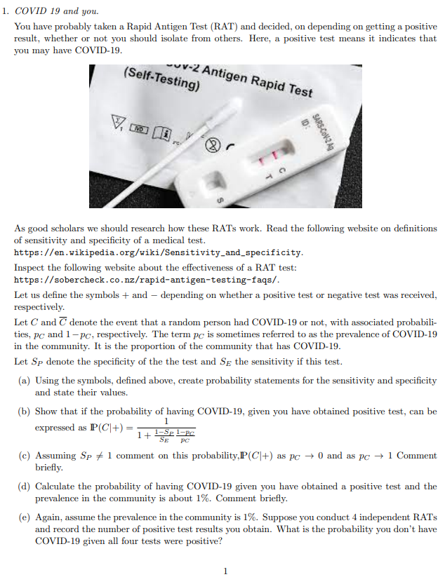 [Solved]: 1. COVID 19 and you. You have probably taken a R