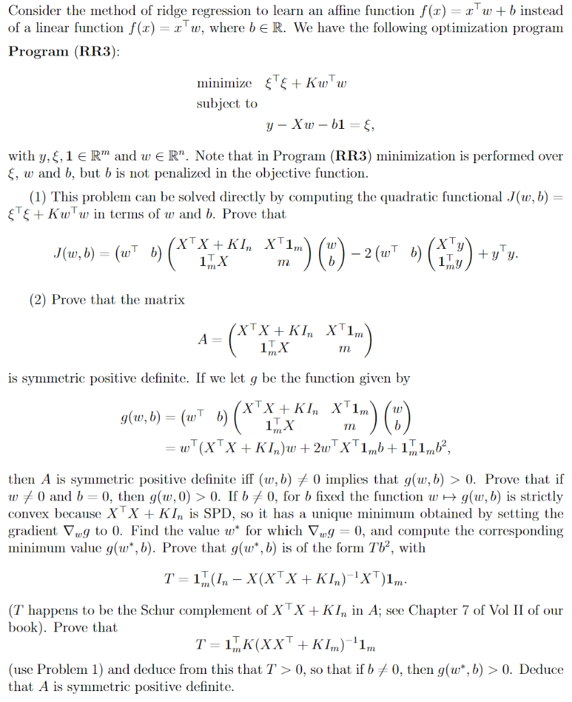 Consider the method of ridge regression to learn an | Chegg.com